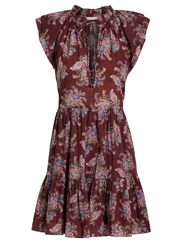 Veronica Beard Zee Tiered Mini Dress - Burgundy