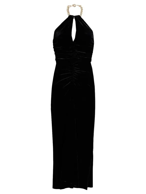 Veronica Beard Josette Chain-embellished Velvet Halterneck Midi Dress - Black