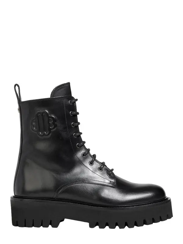 Maje Embossed Leather Combat Boots - Black