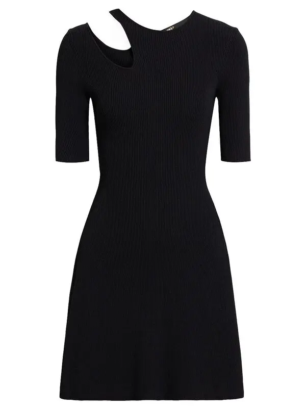 Maje Cutout Ribbed-knit Mini Dress - Black