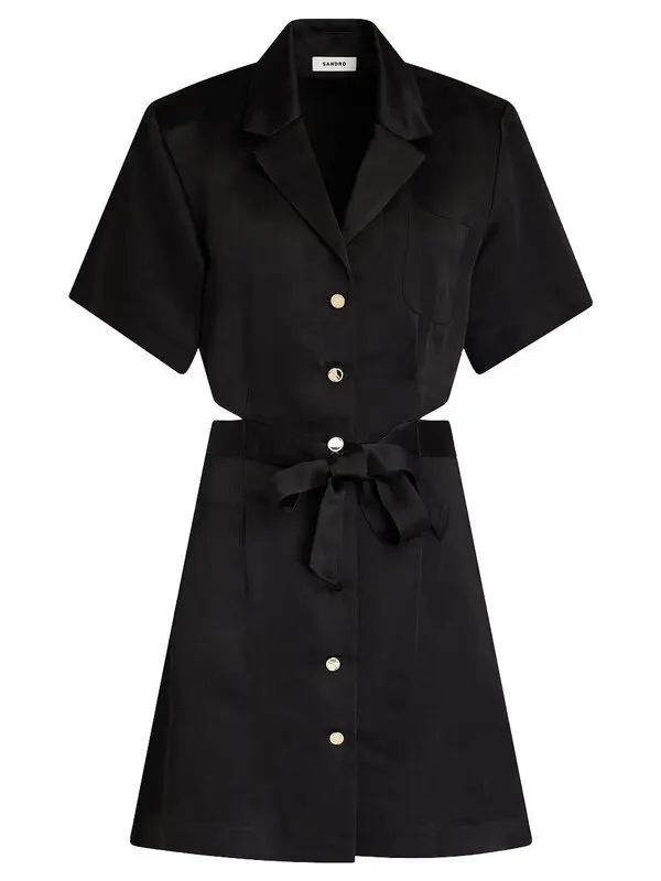 Sandro Cutout Shantung Mini Shirt Dress - Black