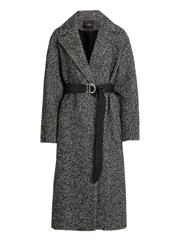 Maje Belted Herringbone Tweed Coat - Black
