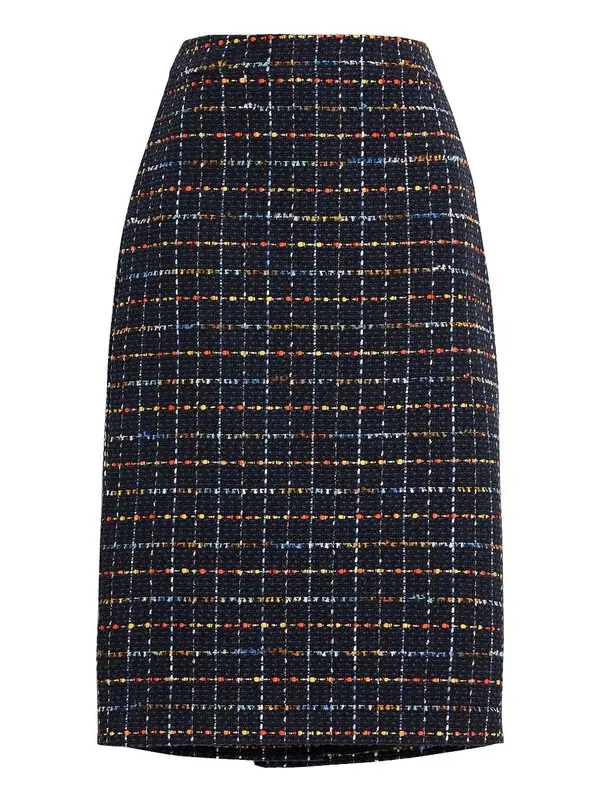 Veronica Beard Nervi Checked Tweed Pencil Skirt - Navy