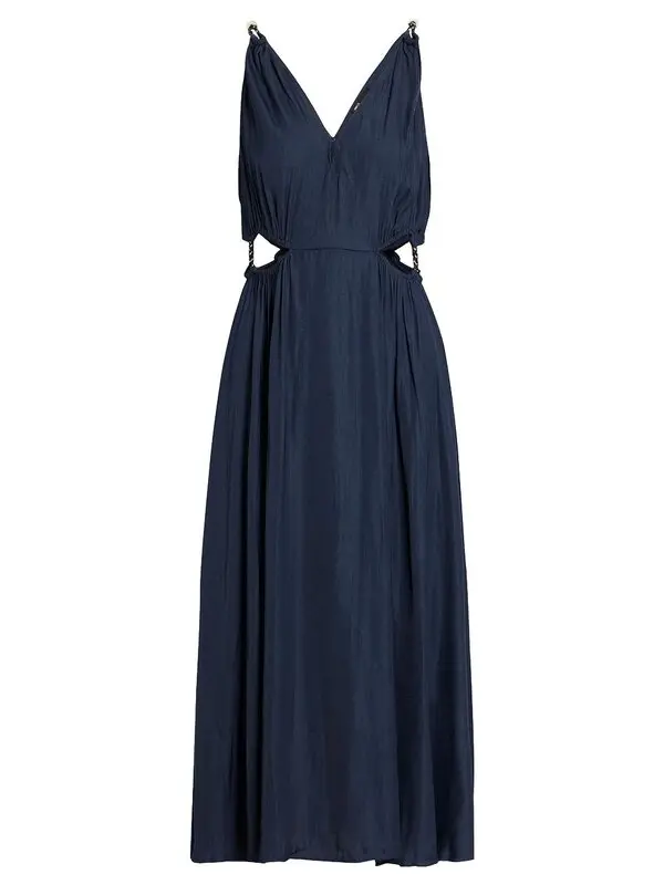 Maje Cutout Satin Midi Dress - Navy