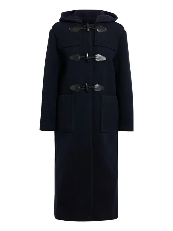 Sandro Leather-trimmed Wool-blend Hooded Coat - Navy
