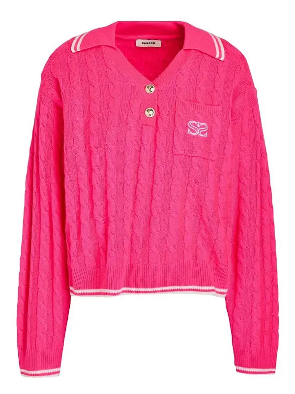 Sandro Cable-knit Wool And Cashmere-blend Sweater - Bright Pink