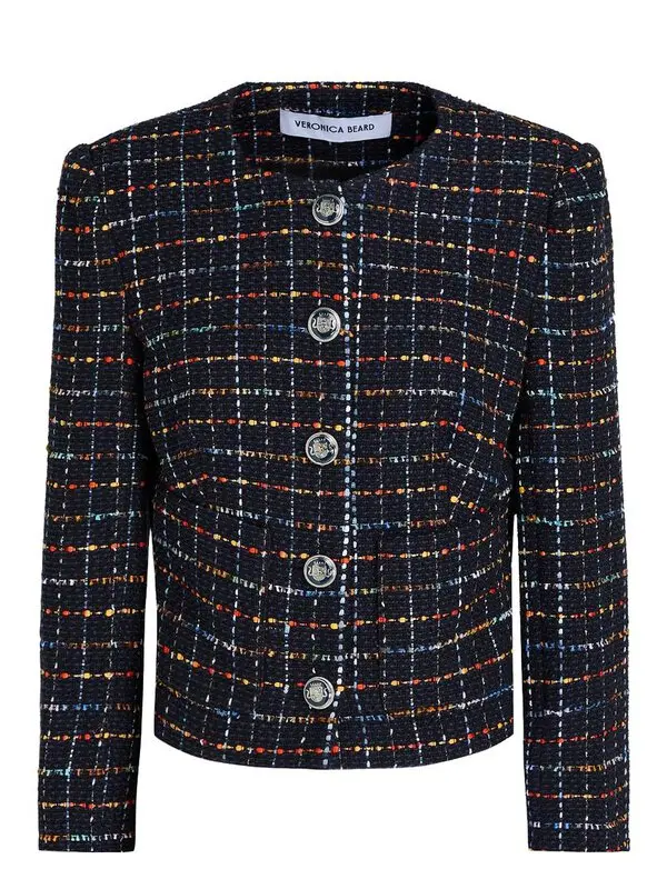 Veronica Beard Nathan Checked Tweed Jacket - Navy