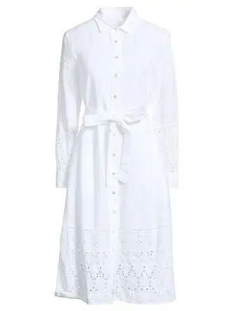 120% Lino Midi Linen Shirt Dress - White