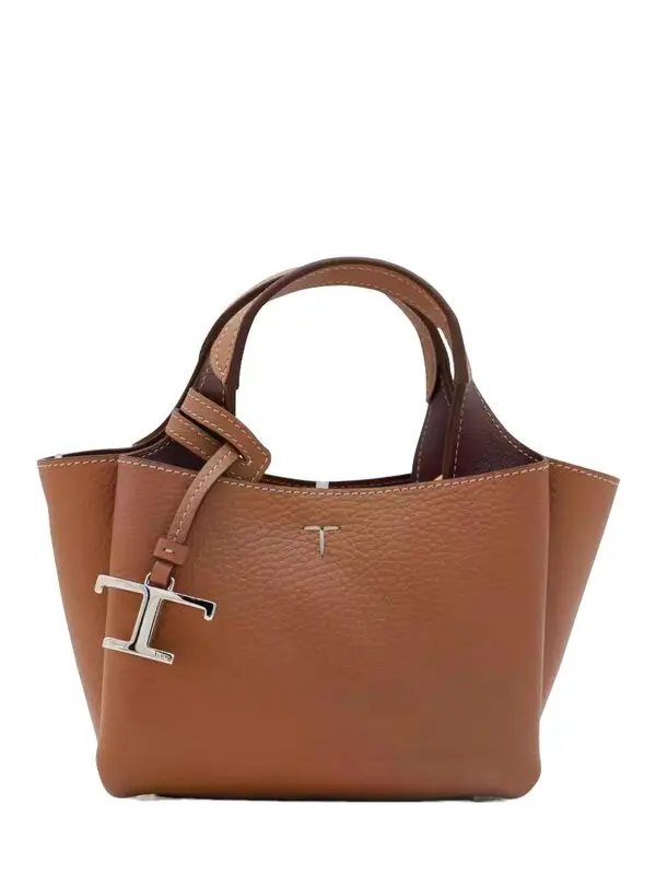 TOD'S Tote Bag With Logo Charm - Brown