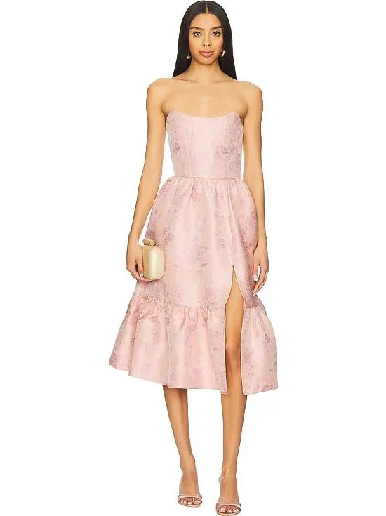 V. CHAPMAN Virginia Midi Dress - Light Pink Windsor Brocade