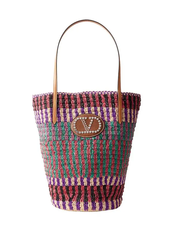 Valentino Garavani Vlogo Leather-trimmed Straw Tote - Purple