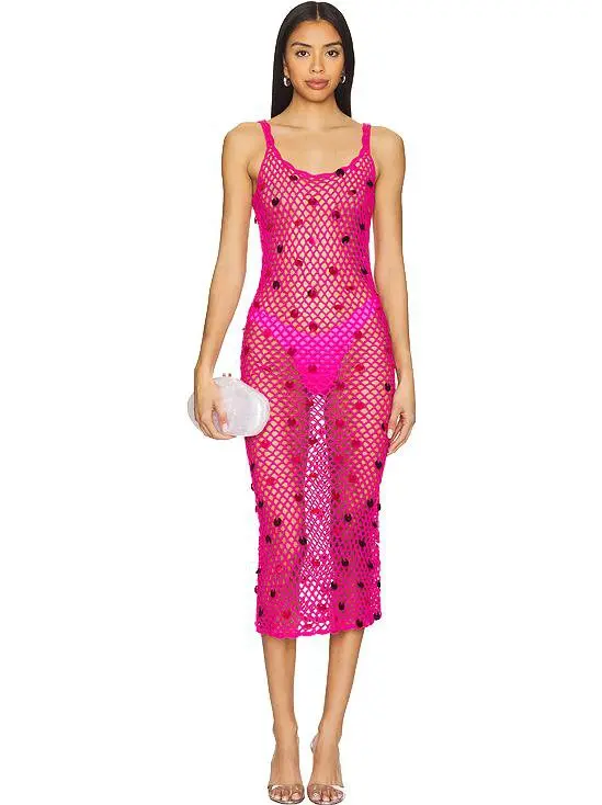 MORE TO COME Adelida Crochet Midi Dress - Pink