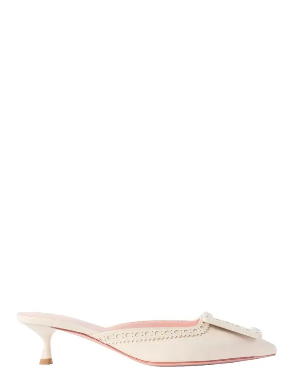 ROGER VIVIER Viv In The City 45 Buckled Perforated Leather Mules - Ivory