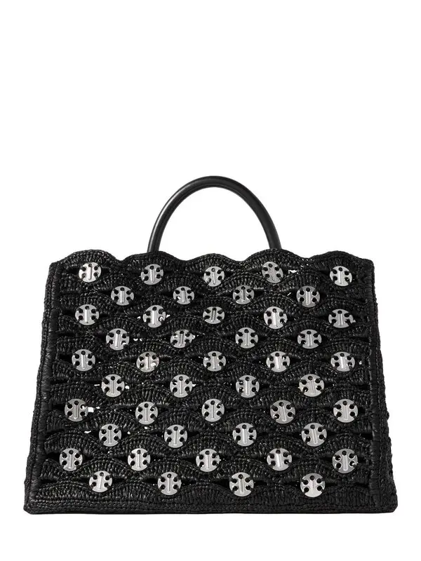 Rabanne 1969 Leather-trimmed Raffia Tote Bag - Black