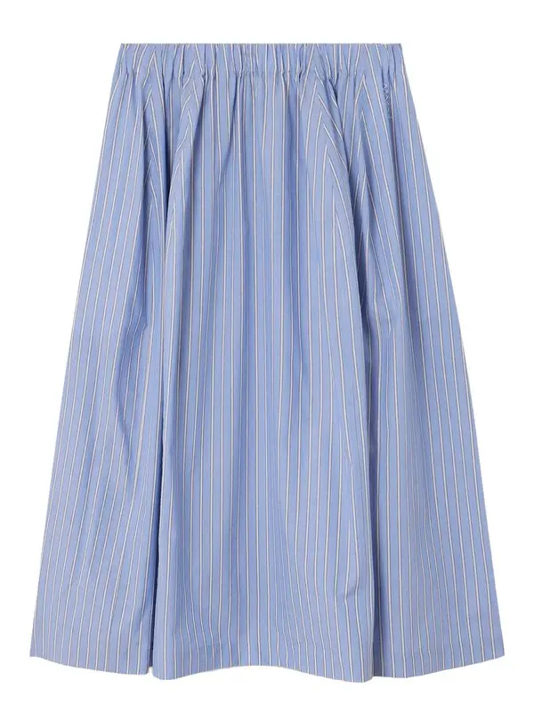 Marni Pleated Striped Cotton-poplin Midi Skirt - Blue