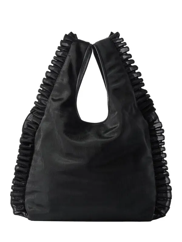 Dries Van Noten Leather-trimmed Ruffled Mesh Tote - Black