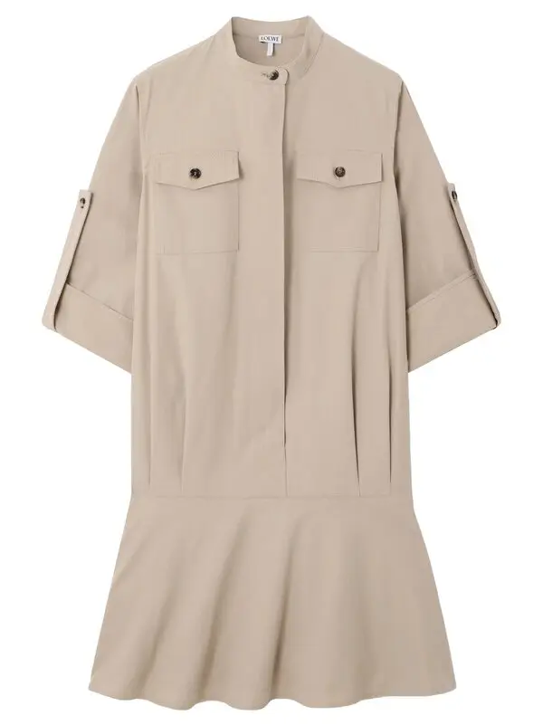 Loewe Cotton-twill Mini Shirt Dress - Neutrals