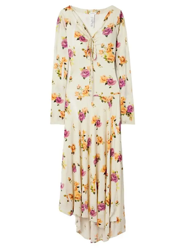 Acne Studios Asymmetric Floral-print Crepe Dress - Cream