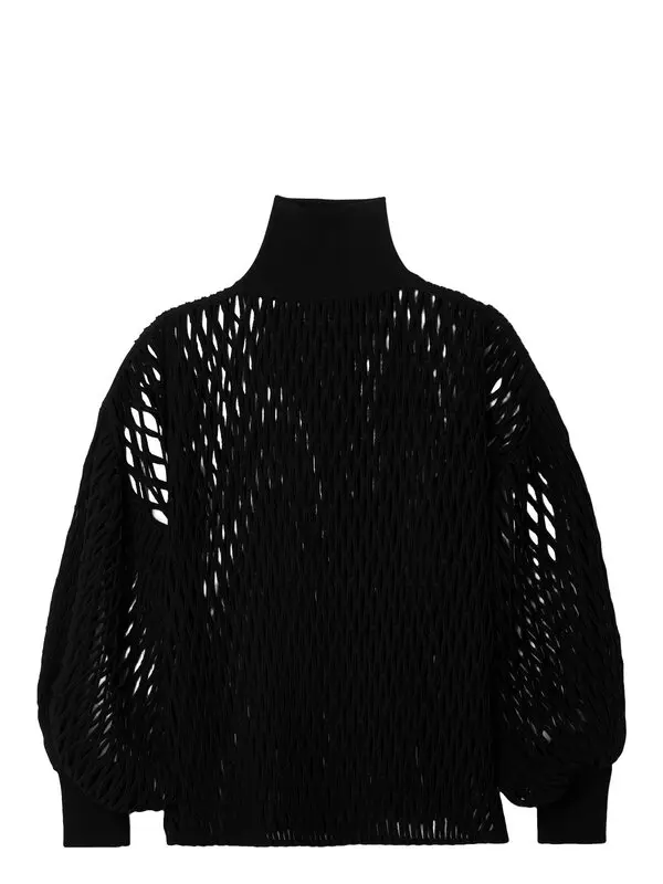 Alaïa Oversized Open-knit Turtleneck Sweater - Black