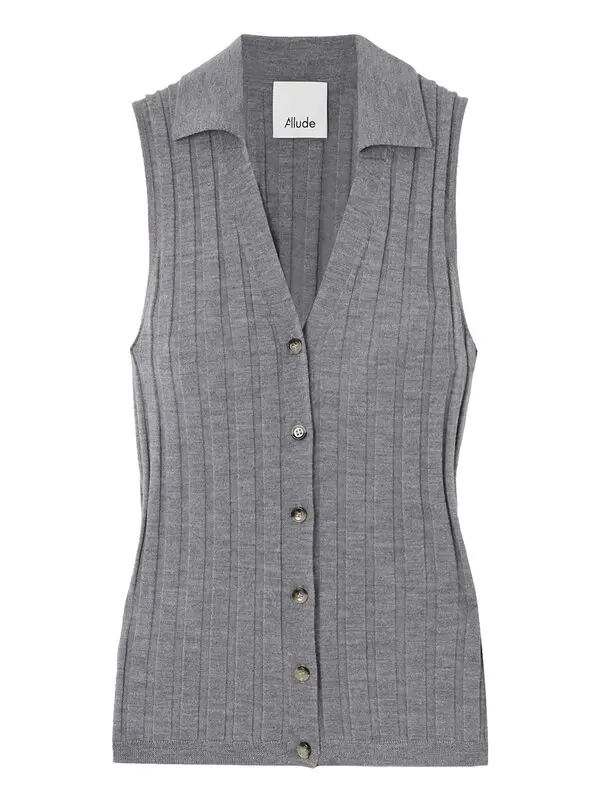 ALLUDE Ribbed Wool Vest - Gray