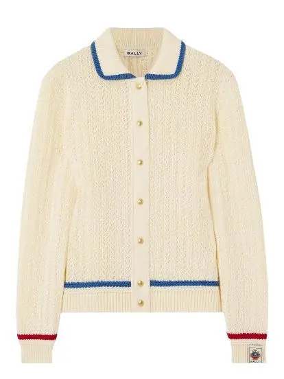 Bally Striped Open-knit Cotton Cardigan - Cream