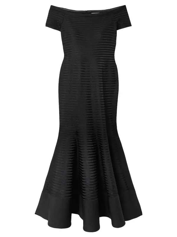 Carolina Herrera Striped Metallic Knitted Midi Dress - Black