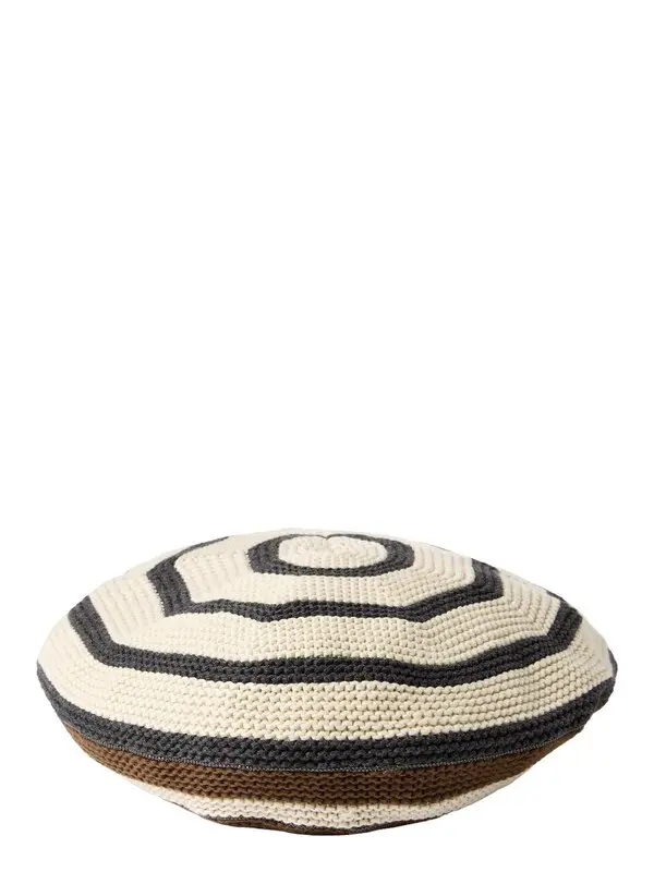Brunello Cucinelli Bead-embellished Striped Beret - Off-white
