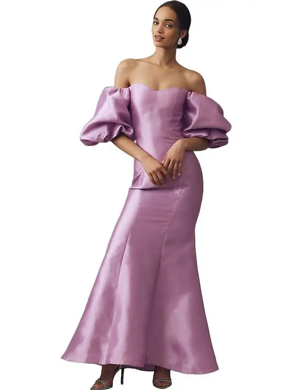 Mac Duggal Sweetheart Off-the-shoulder Satin Mermaid Maxi Dress - Lilac