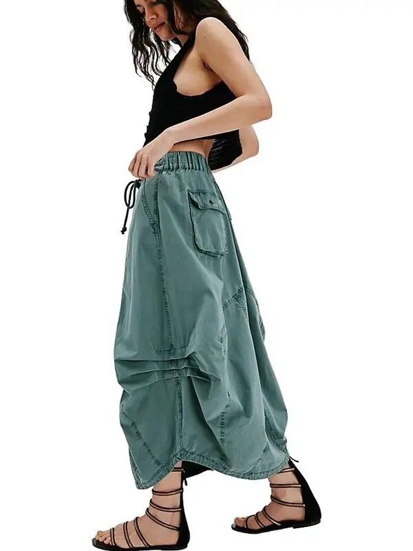 Free People Willow Poplin Maxi Skirt - Silver Pine