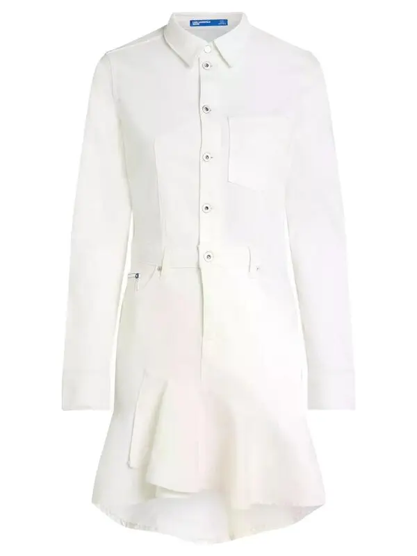 Karl Lagerfeld Ruffled Denim Shirt Dress - White