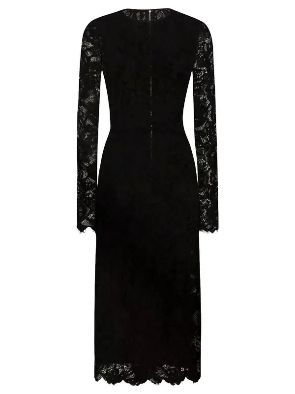 Dolce & Gabbana Flared Calf-length Floral Lace Dress With Contrasting Lining - Black