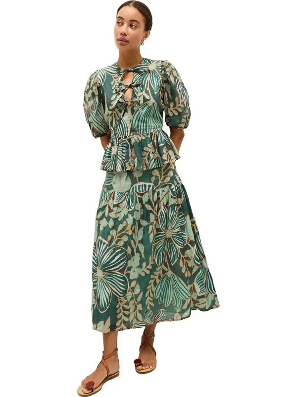 MARIE OLIVER Owens Embroidered Midi Skirt - Primavera