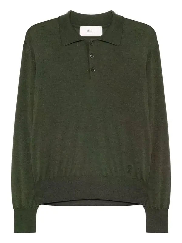 Ami Fine-knit Polo Shirt - Green