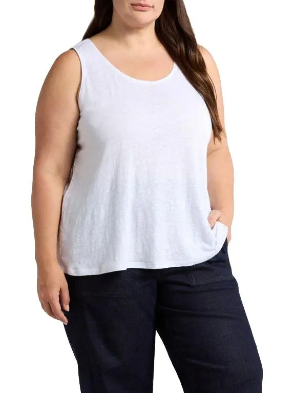 Eileen Fisher Scoop Neck Organic Linen Tank - White