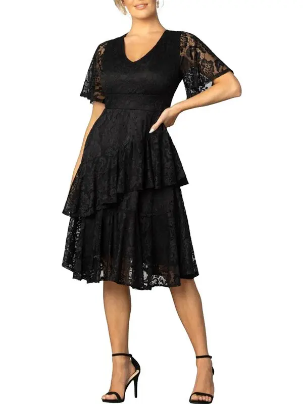 KIYONNA Lace Affair Cocktail Dress - Onyx