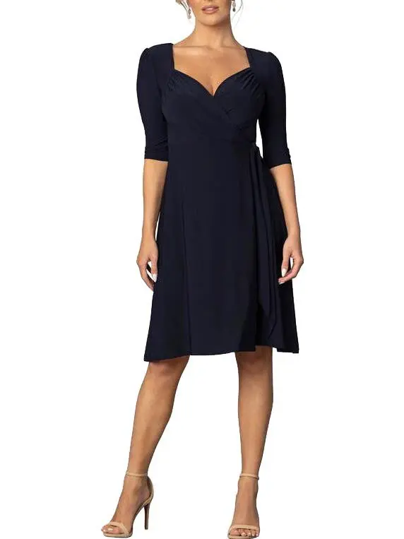 KIYONNA Sweetheart Midi Wrap Dress - Navy Blue