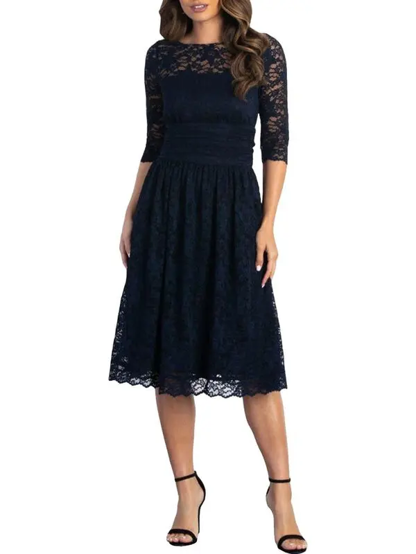 KIYONNA Luna Lace Cocktail Dress - Indigo Blue