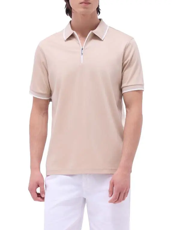 Bugatchi Tipped Quarter Zip Polo - Sand