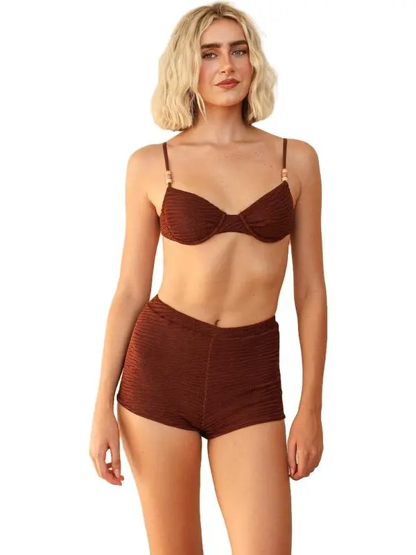 DIPPIN DAISY'S Farrah Elastic Waist Booty Short - Mocha Crinkle