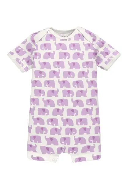 PRIMARY Organic Animal Friends Babysuit Shortie - Lavender Baby Elephants