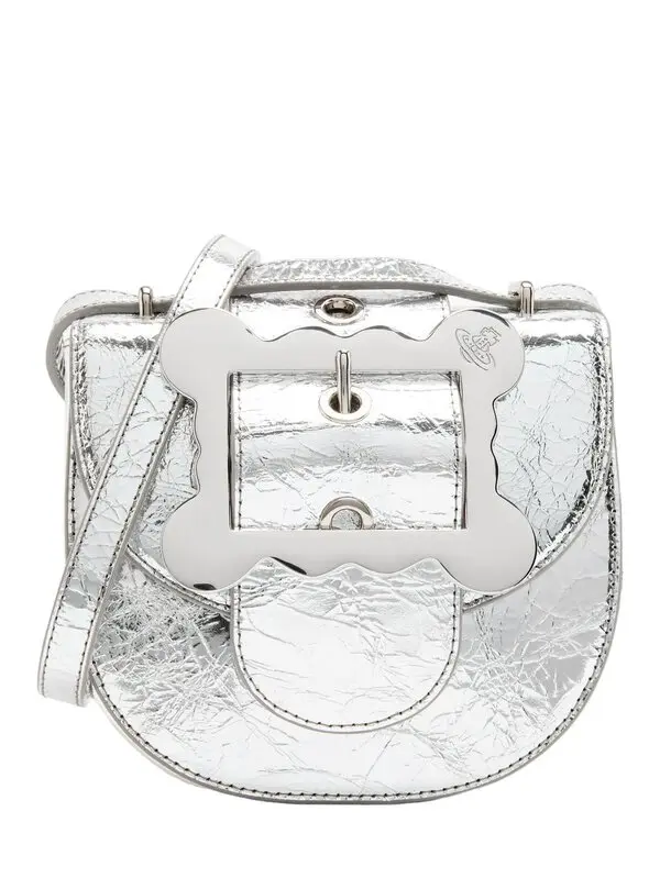 VIVIENNE WESTWOOD Jodie Metallic Leather Saddle Bag - Silver