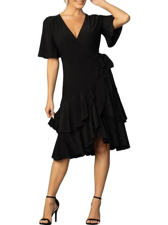 KIYONNA Miranda Midi Wrap Dress - Black Noir