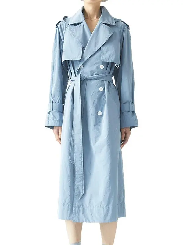 Caalo Water-resistant Hooded Trench Coat - Light Blue
