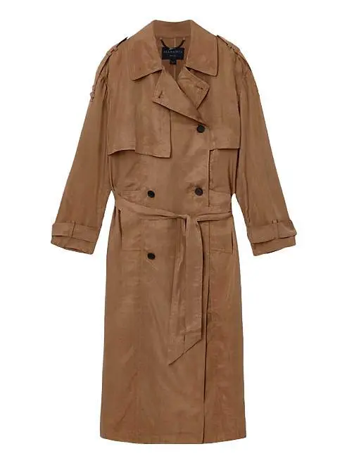 ALLSAINTS Linnie Belted Woven Trench Coat - Caramel Cafe B