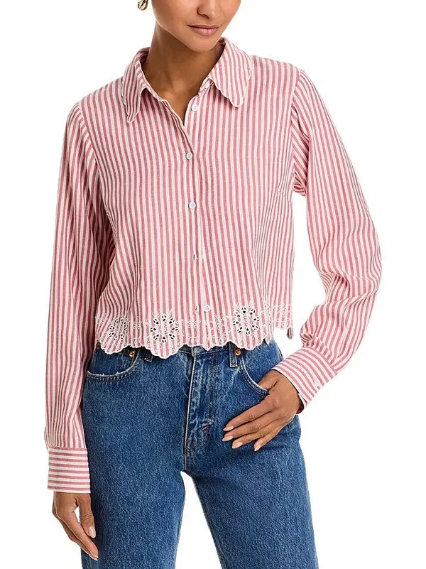 Aqua Eyelet Stripe Poplin Button-down Shirt - Red/white Stripe