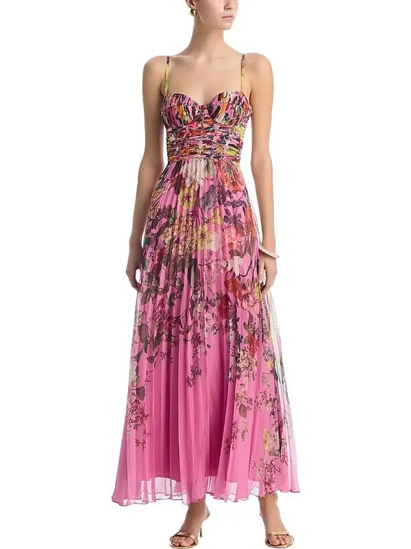 Aqua Pleated Floral Maxi Dress - Mauve Multi