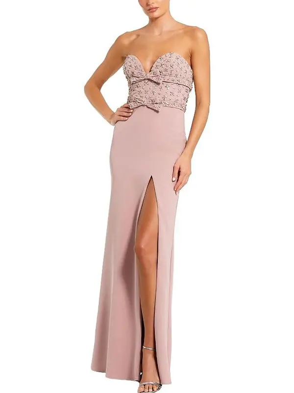 Mac Duggal Strapless Fitted Gown With Rhinestones - Dusty Rose