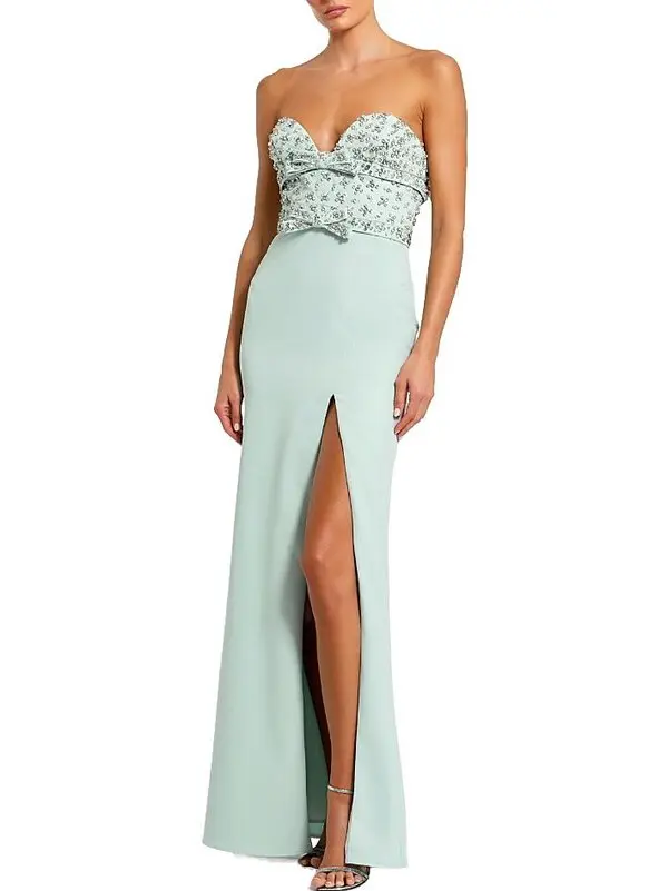 Mac Duggal Strapless Fitted Gown With Rhinestones - Mint