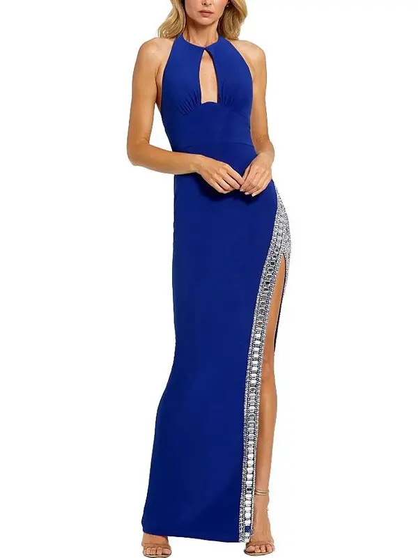 Mac Duggal Jersey Halter Neck Gown - Cobalt