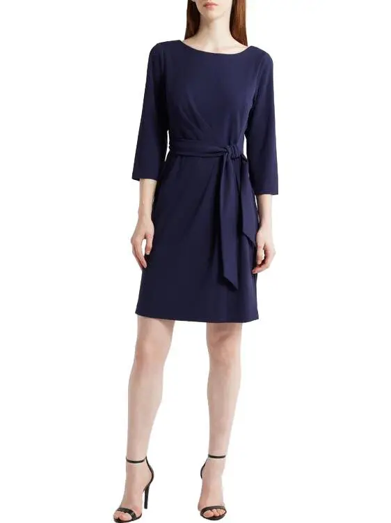 TAHARI ASL Side Tie Long Sleeve Dress - Midnight Navy